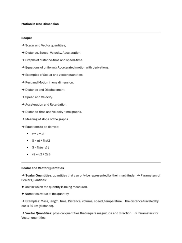 Motion in One Dimension Overview | PDF | Velocity | Speed