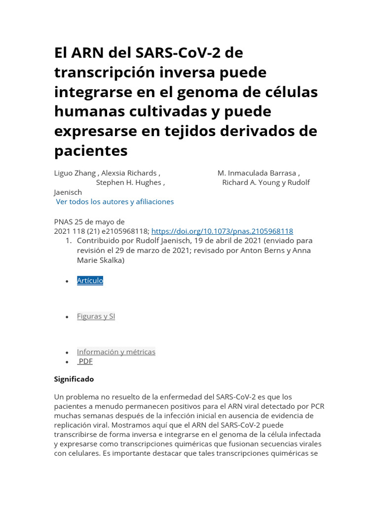 El ARN Del SARS-CoV-2 de Transcripción Inversa PDF | PDF | Virus | Genoma