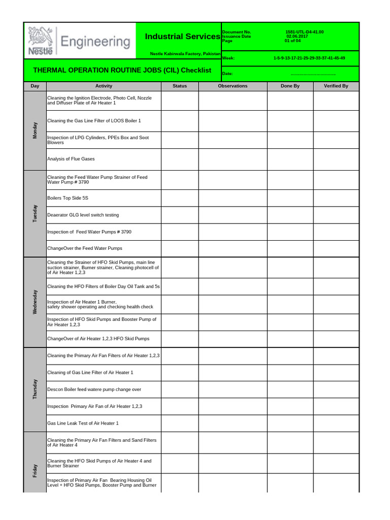Cleaning Inspection Lubrication. | PDF | Boiler | Pump