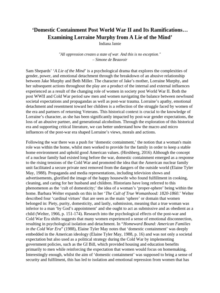 Domestic Containment Post World War II and Its Ramifications On Women ...