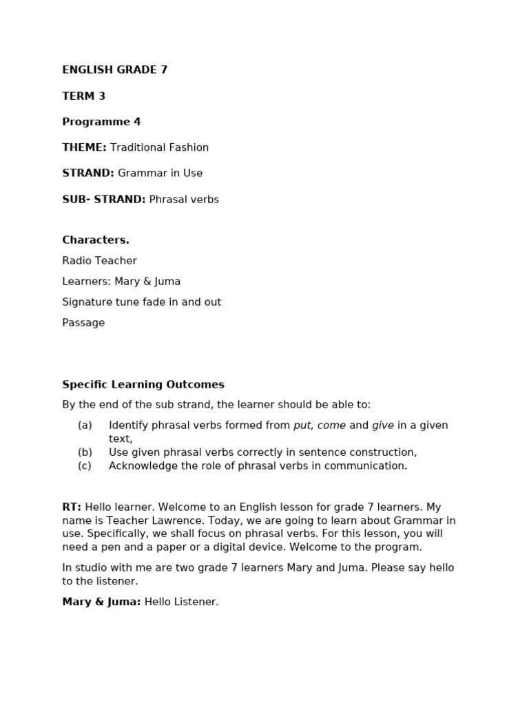 Prog 5 Eng Grade 7 Term 3 | PDF | English Language | Grammar