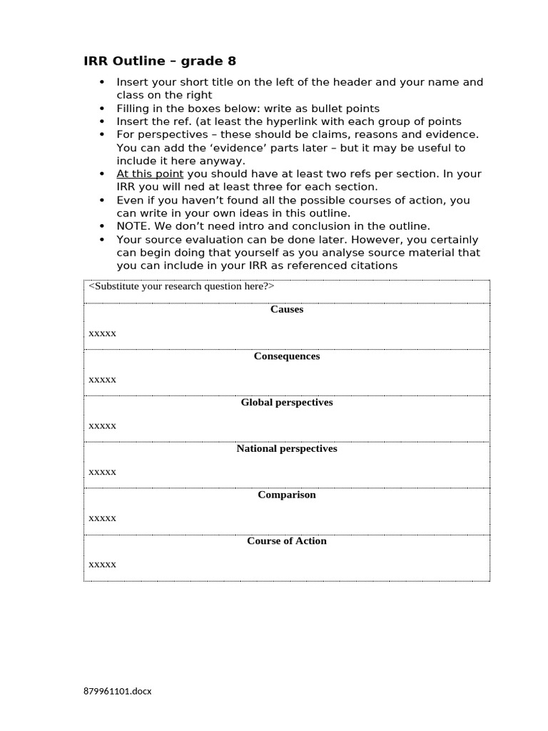Grade 8 Outline For IRR | PDF