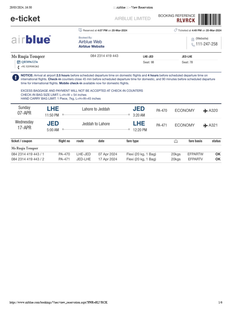Airblue PA-470 Flight Details | PDF