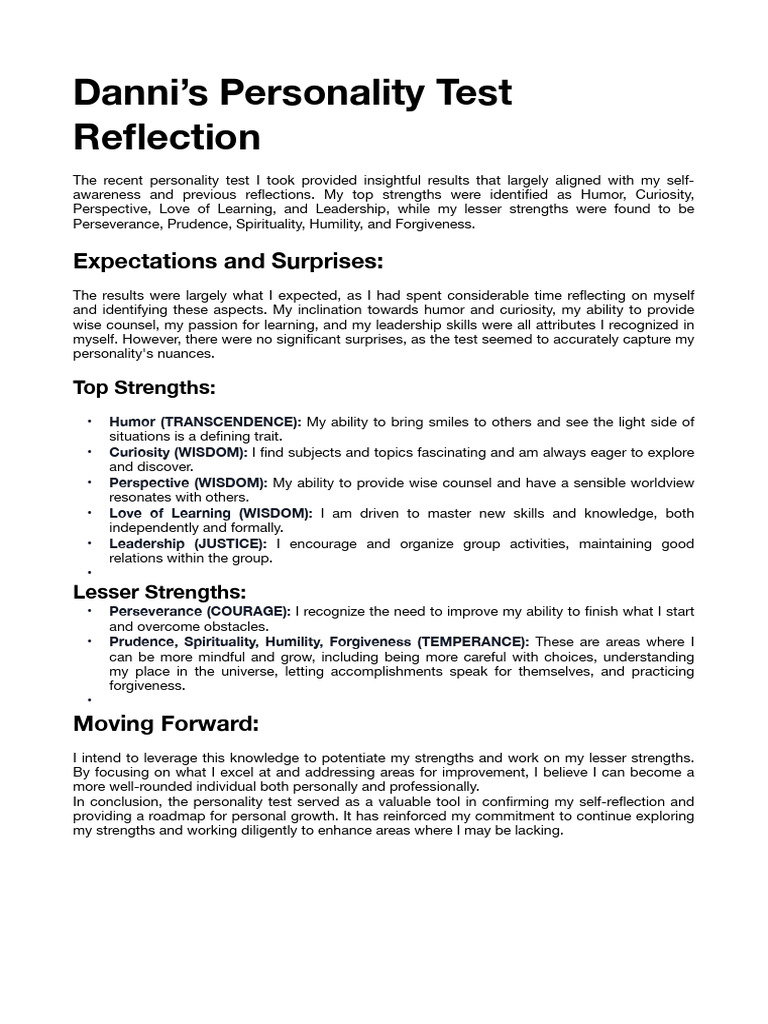 Danni’s Personality Test Reflection | PDF | Courage | Wisdom