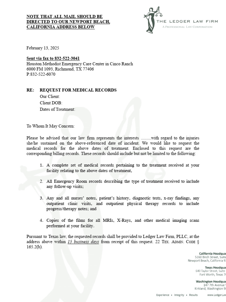 Medical Record Request Template | PDF | Medical Record | Health Sciences