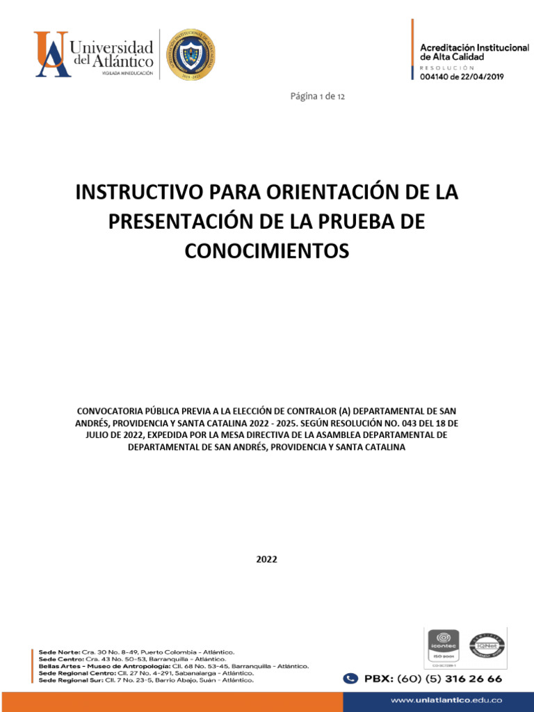 Instructivo de Prueba de Conocimiento 1 | PDF | Evaluación | Aprendizaje