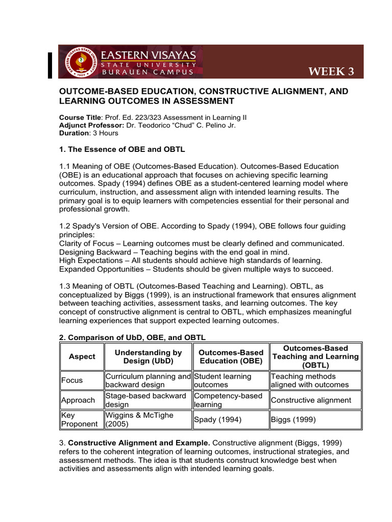 Week 3 Outcome Based Education Constructive Alignment and Learning ...