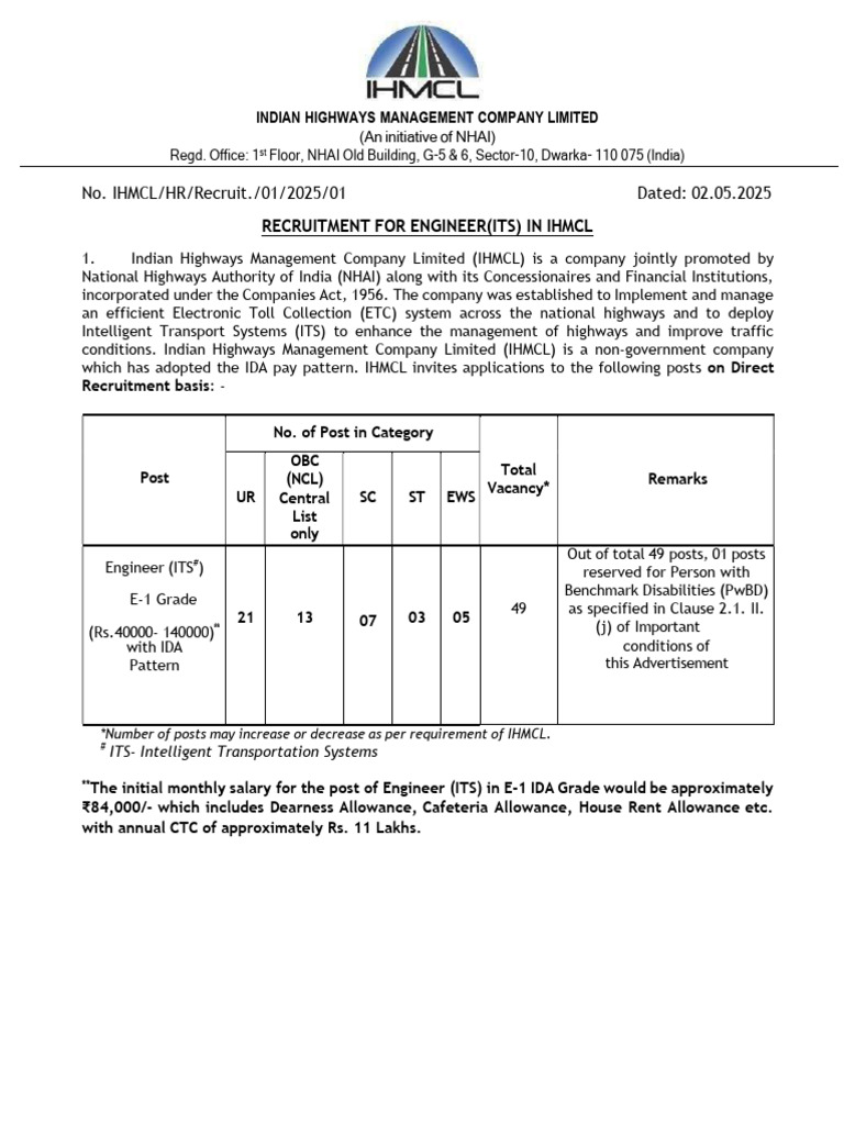 IHMCL-Engineer-Recruitment-2025 | PDF | Disability