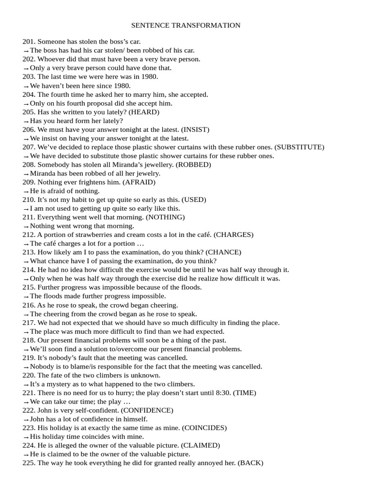 Key - Sentence Transformation | PDF