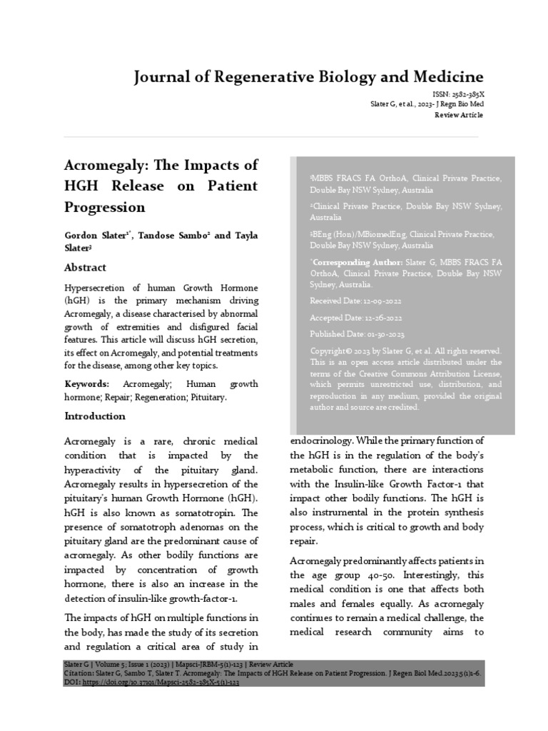 Acromegaly The Impacts of HGH Release On Patient Progression | PDF ...