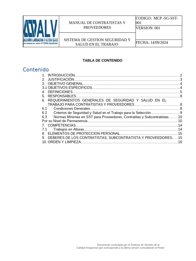 MCP-SG-SST-001 MANUAL DE CONTRATISTAS Y PROVEEDORES | PDF | Business | Valores