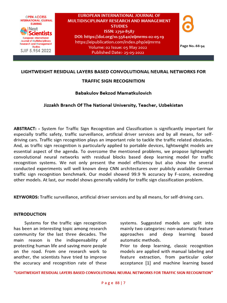 19....88 94..+(g)+Lightweight+Residual+Layers+Based+Convolutional+Neural+Networks+for+Traffic ...