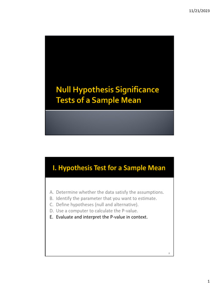 11-22-23 - NHST of A Sample Mean | PDF | Student's T Test | Hypothesis