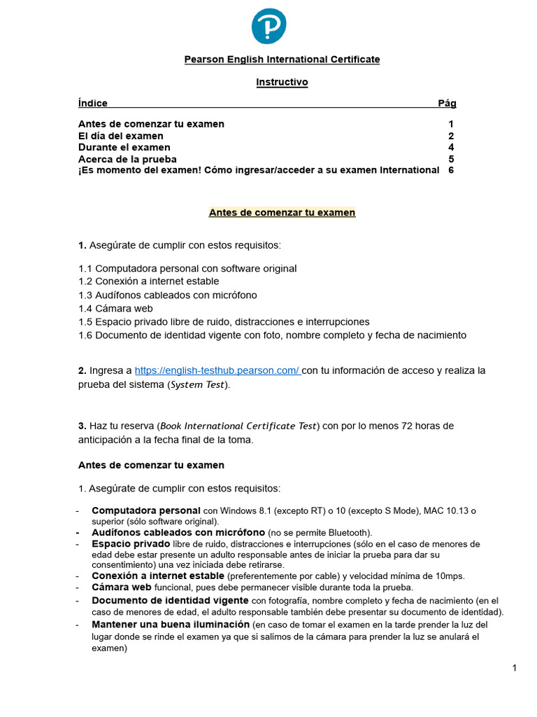 Requisitos para el examen Pearson | PDF | Chat en linea | Micrófono
