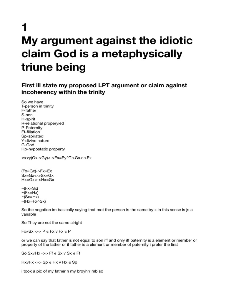 My Argument Against The Idiotic Claim God Is A Metaphysically Triune 2 ...