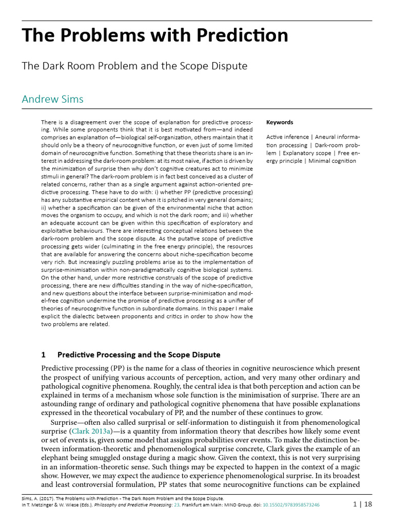 Dark Room Problem in Predictive Processing | PDF | Perception ...
