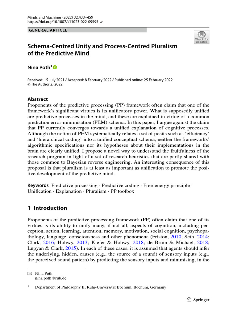 Schema-Centred Unity and Process-Centred Pluralism of The Predictive ...