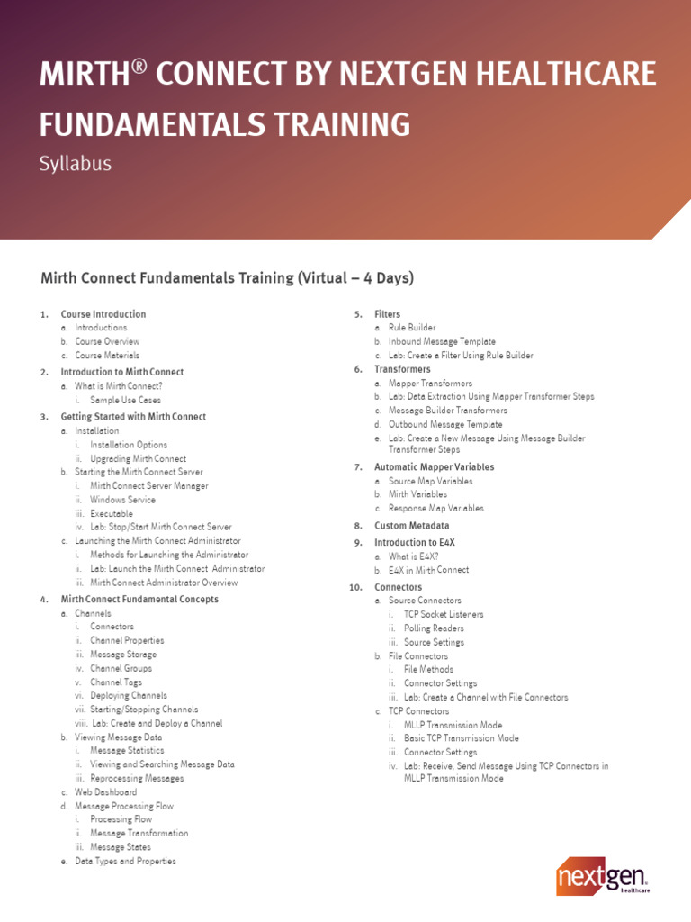 Mirth Connect Fundamentals Virtual Training Syllabus | PDF | Transmission Control Protocol ...