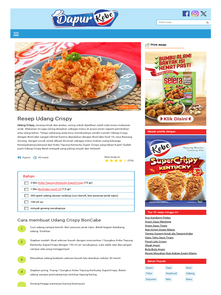 Udang Crispy _ Resep dari Dapur KOBE | PDF