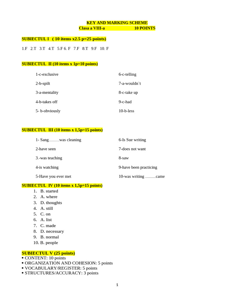 KEY AND MARKING SCHEME | PDF