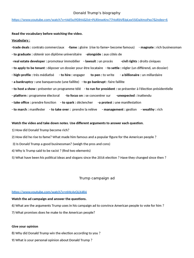 Donald Trump' S Biography and Campaign Ad 3 | PDF