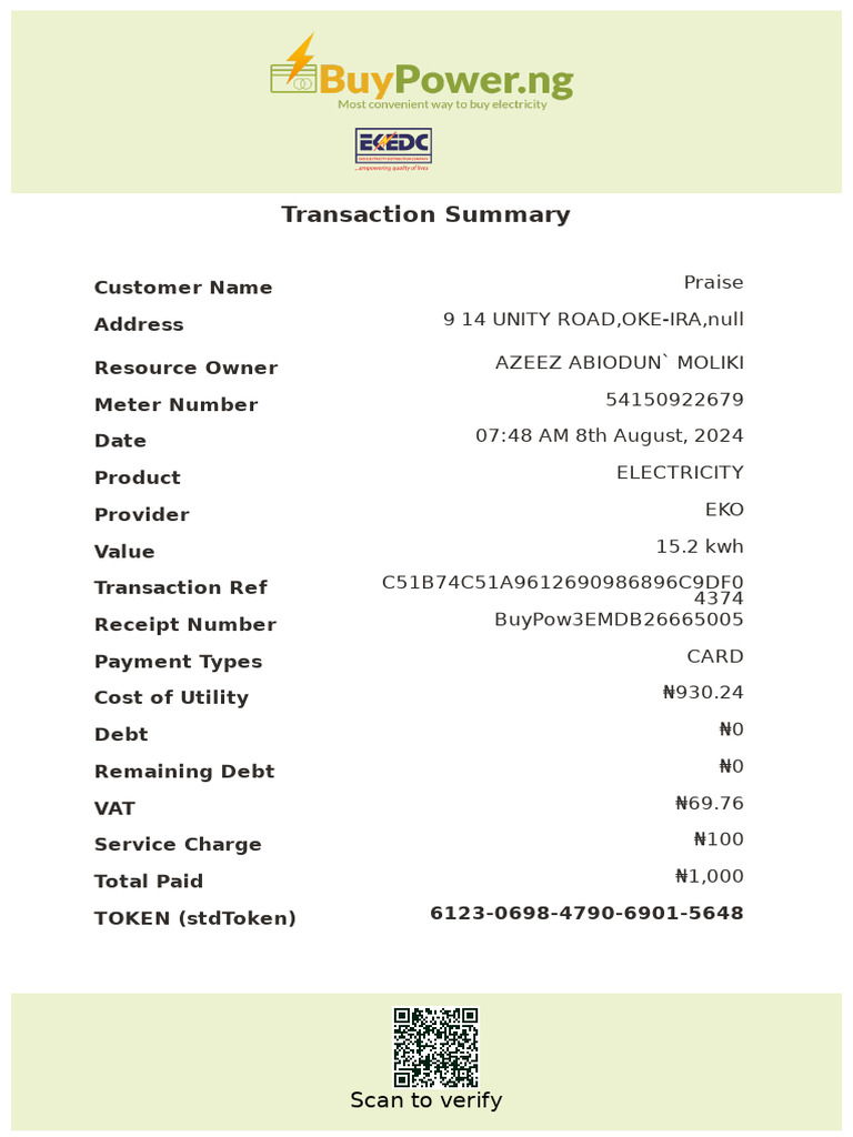 Buy Power Receipt | PDF