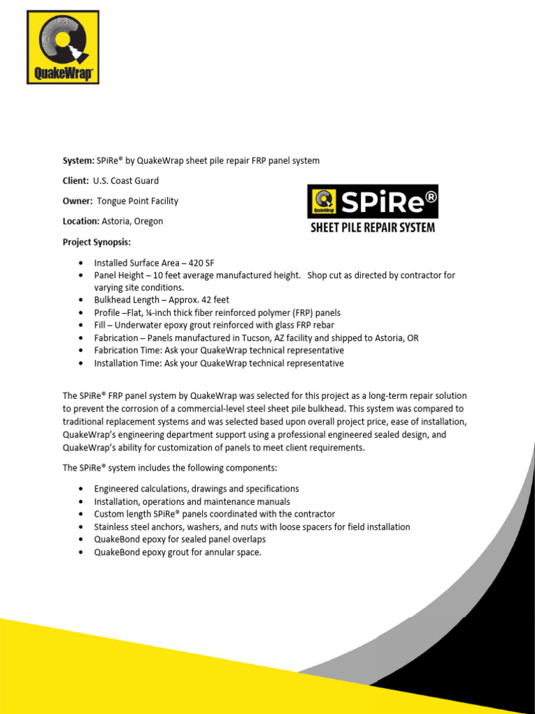 QuakeWrap Project Sheet Coast Guard Point SPiRE Sheet Pile Repair Web ...