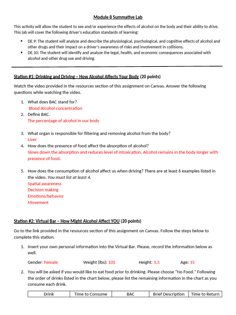 Module 8 Alchol Lab Wowwowowowo | PDF