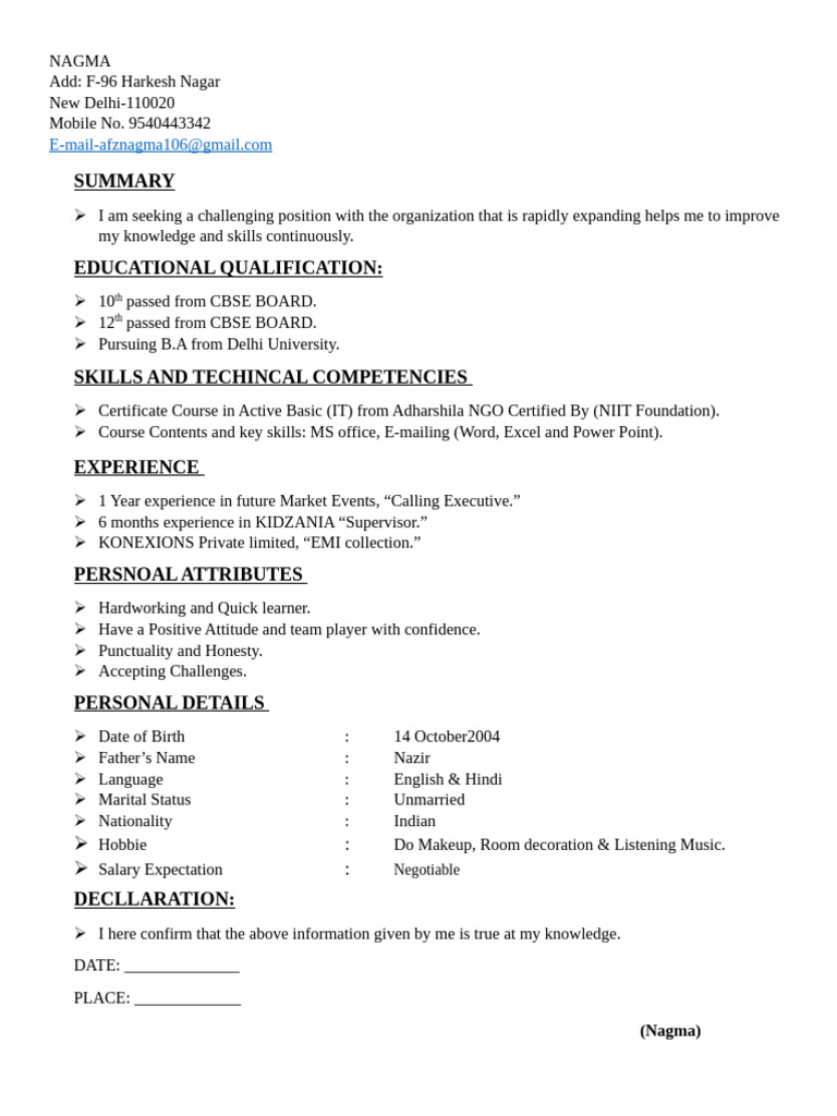 Nagma Cv.. | PDF