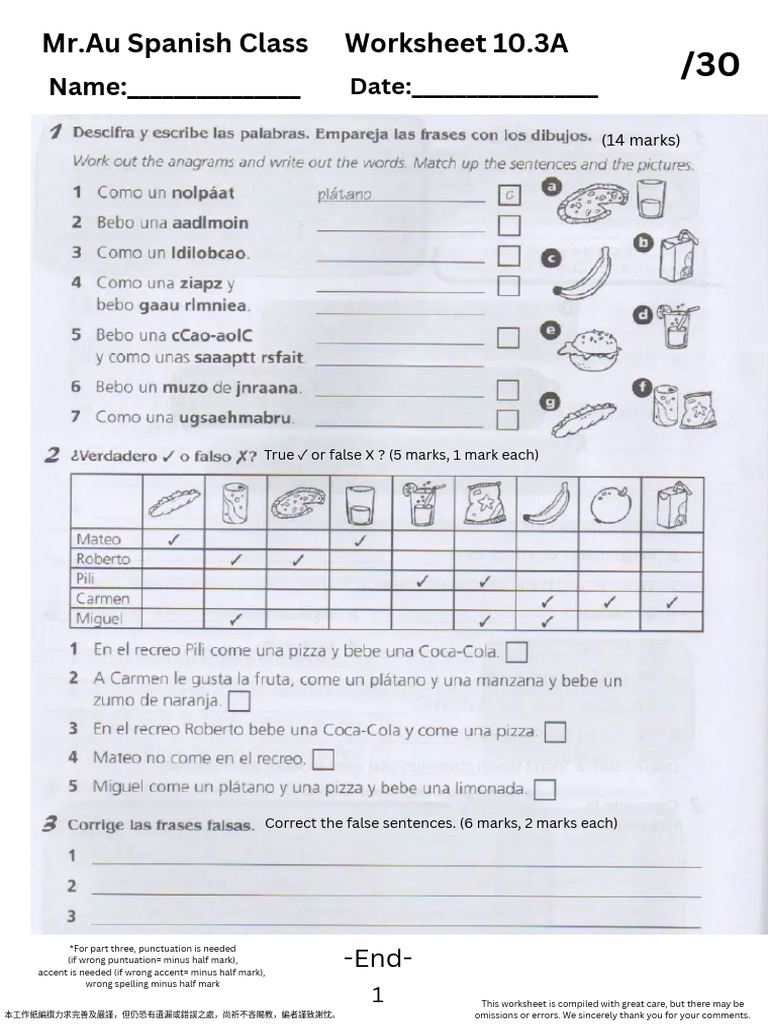 Mr.au Spanish Class Worksheet 10.3A | PDF | Languages Of Europe ...