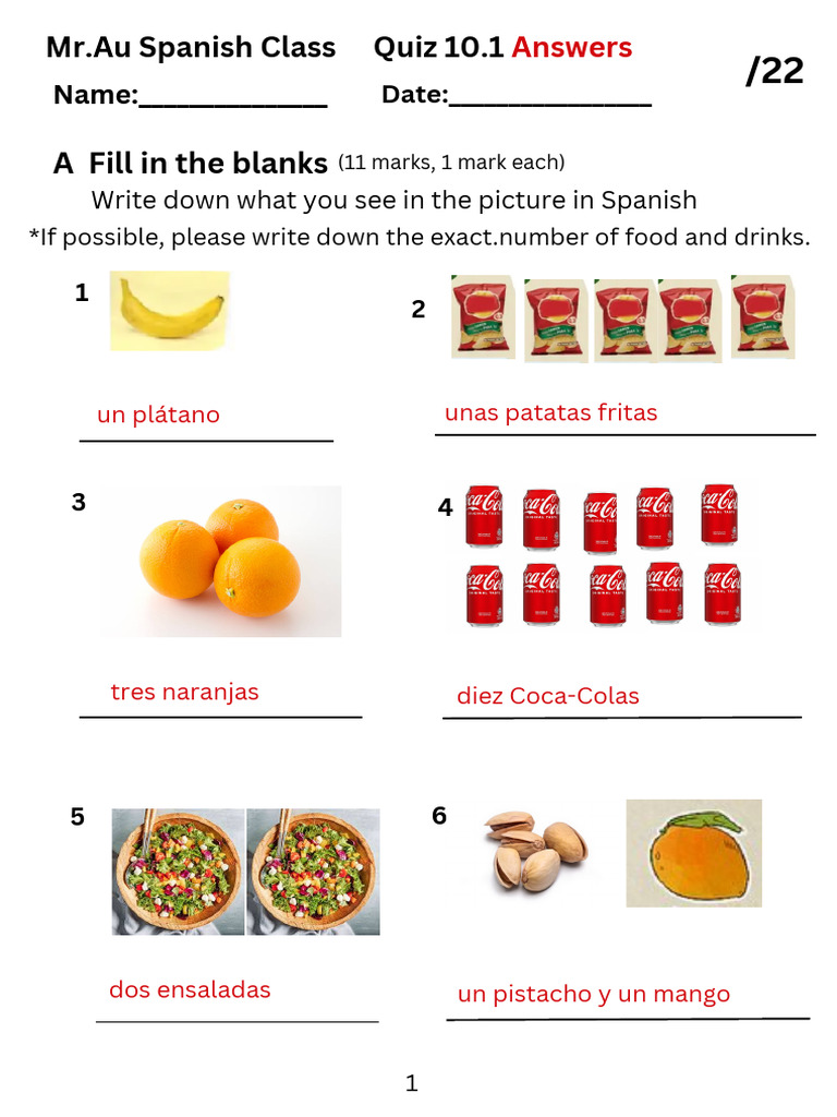 MR - Au Spanish Class Quiz 10.1 Answers | PDF