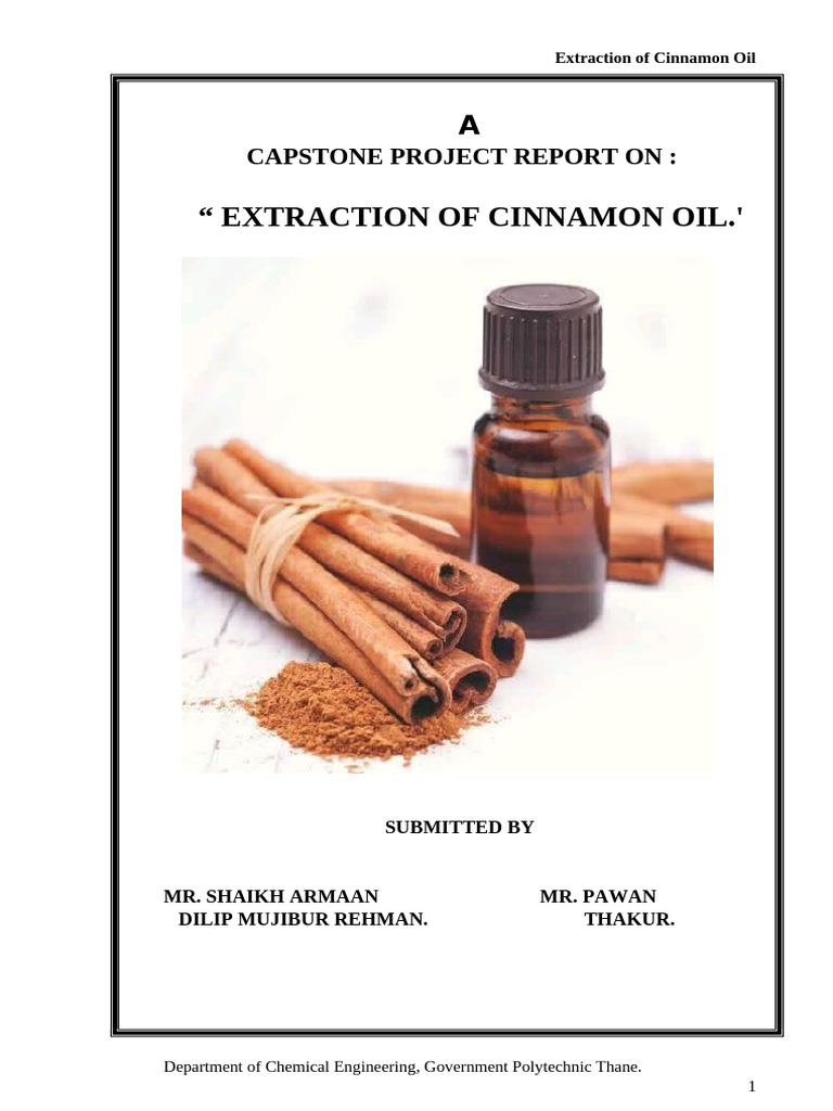 Cinnamon Oil Extraction Techniques | PDF | Essential Oil | Distillation