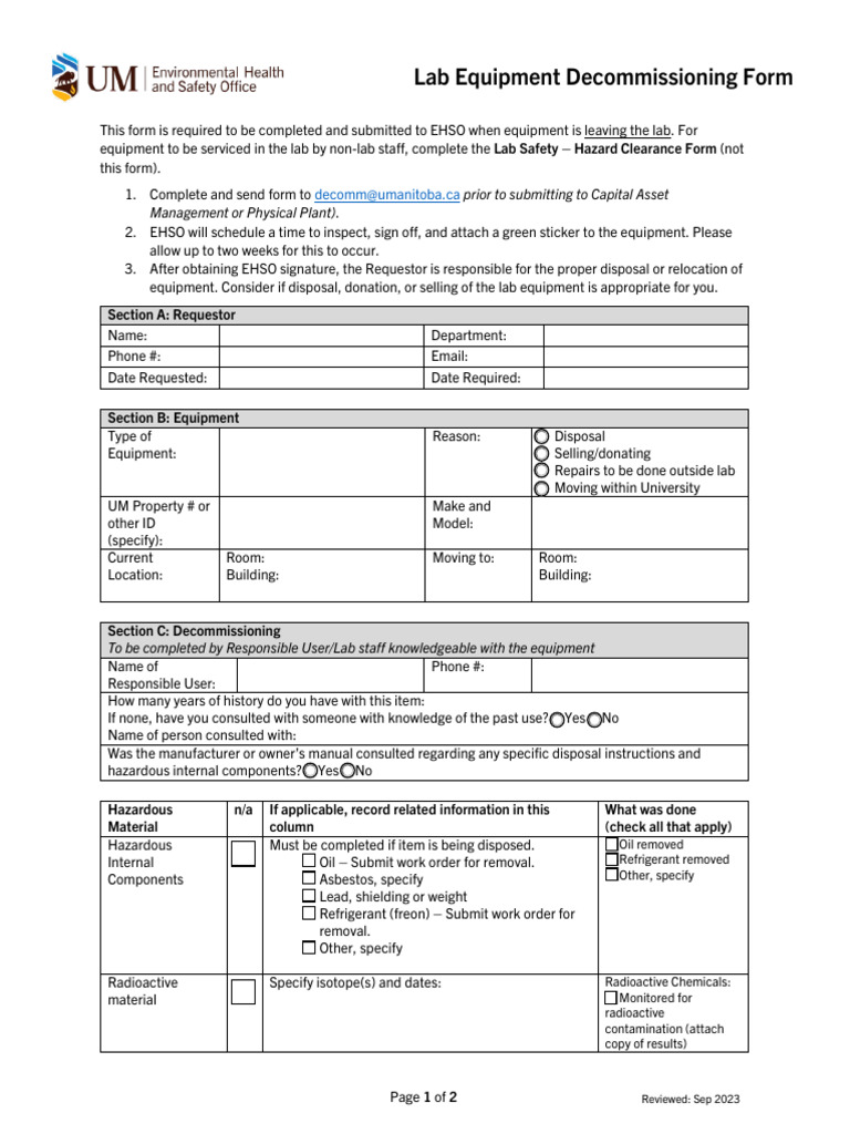 Lab Safety - Lab Equipment Decommissioning Form_final Sep 2023 | PDF ...
