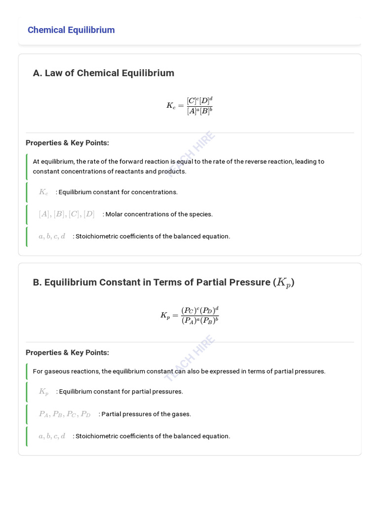 Chemical Equilibrium - Formula Sheet _ TeachHire | PDF | Ph | Chemical ...