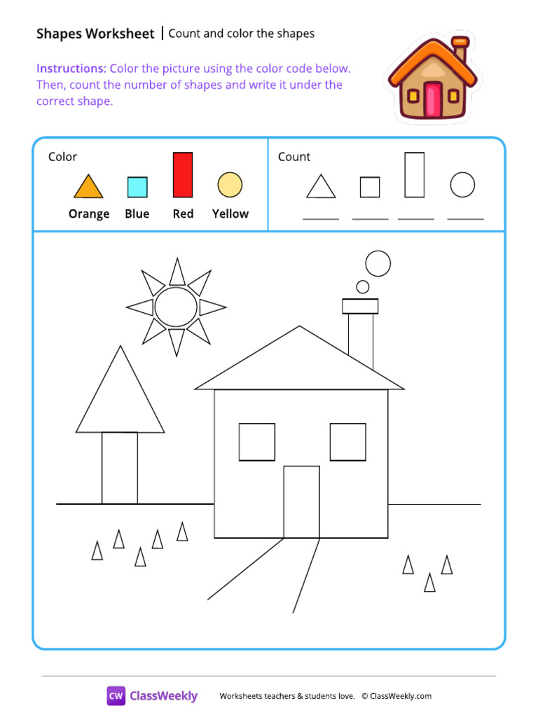 Count and Color The Shapes - House | PDF