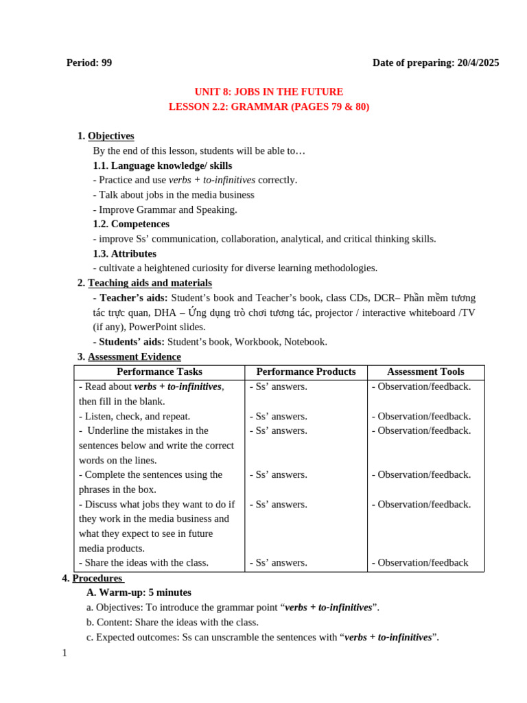 Unit 8 - Lesson 2.2 - Grammar - Pages 79 & 80 | PDF | Human ...