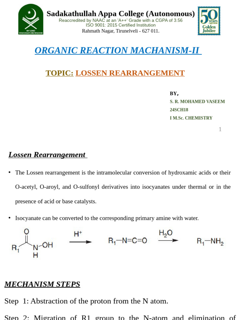 Lossen Rearrangement Mechanism Overview | PDF