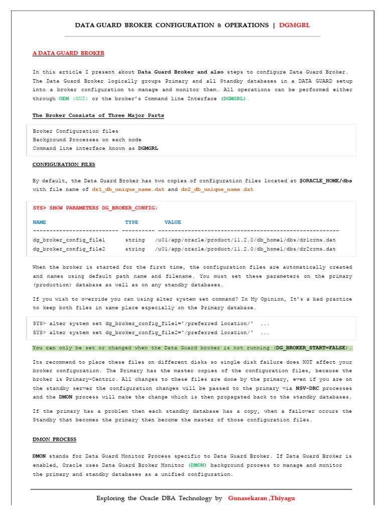 Oracle DataGuard Broker - HA AND Disaster Recovery !! | PDF | Data ...