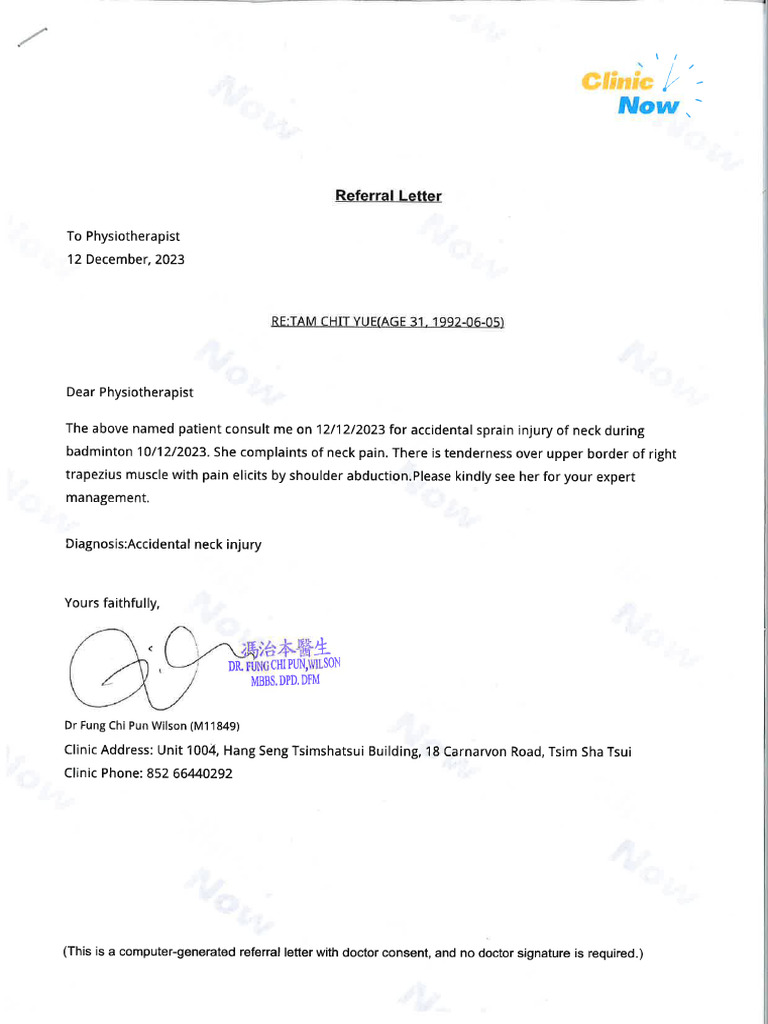 Physio Referral Letter | PDF