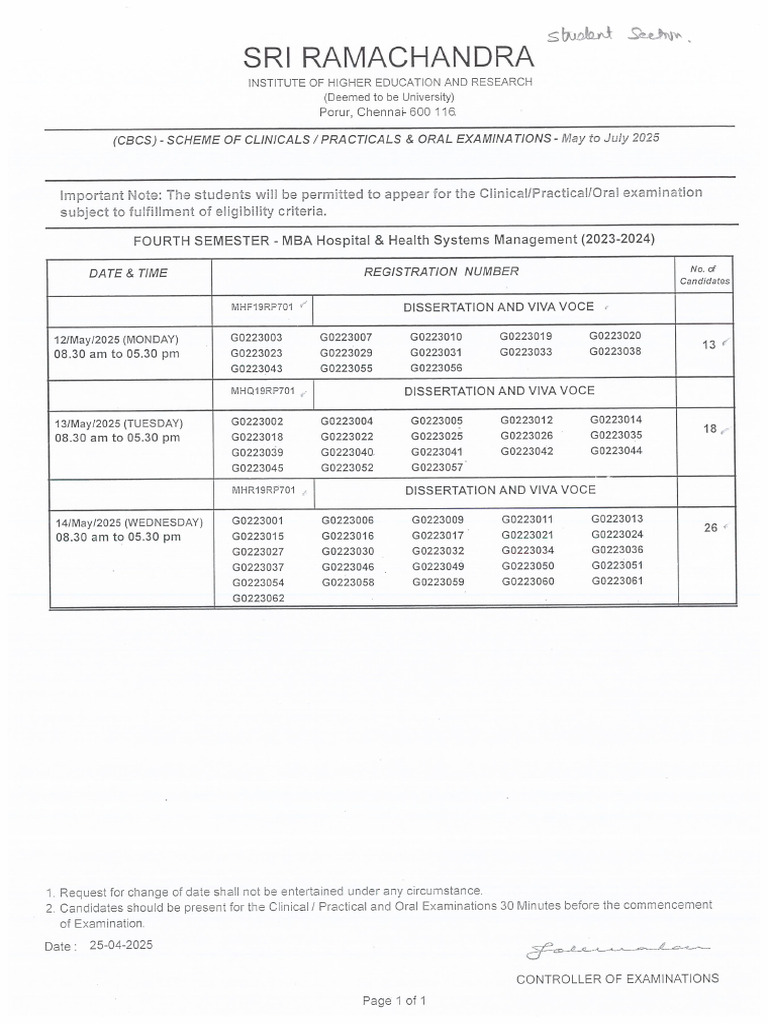 Mba-Practical & Oral Examination-May-July-2025 | PDF