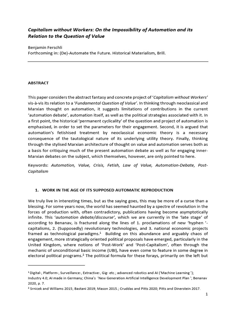 Capitalism Without Workers: A Critique | PDF | Value (Economics) | Marxism