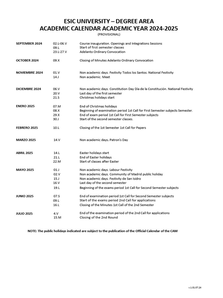ESIC Academic Calendar 2024 - 2025 | PDF | Academic Term | Academia