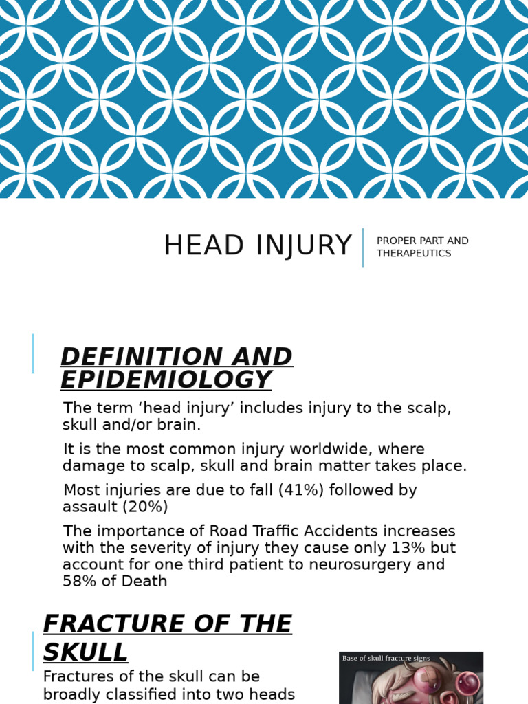 HEAD INJURY PPT Proper and Theraps | PDF | Human Head And Neck ...