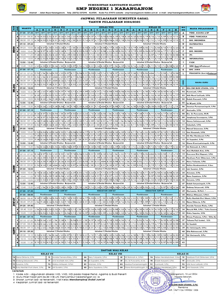 Jadwal Pelajaran Sem Gasal TP 2425 | PDF