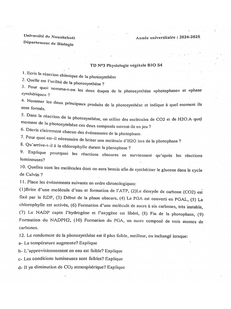 Correction TD3 Physiologie Végétale | PDF