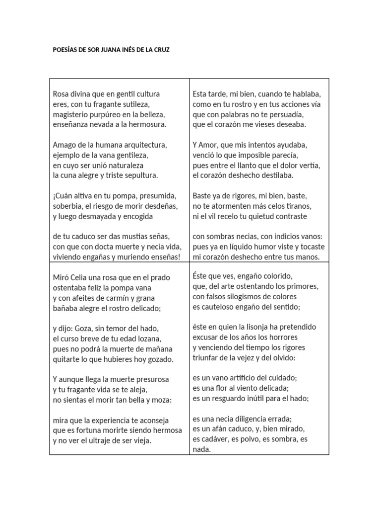 Poesías de Sor Juana Inés de la Cruz | PDF