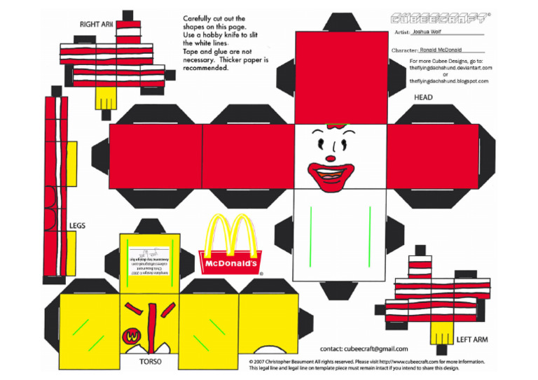 Ronald Mcdonald Paper Toy Paper Craft | PDF