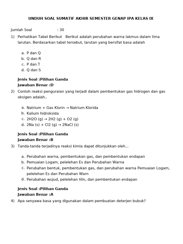 Lembar Soal SUMATIF AKHIR SEMESTER GENAP IPA KELAS IX | PDF