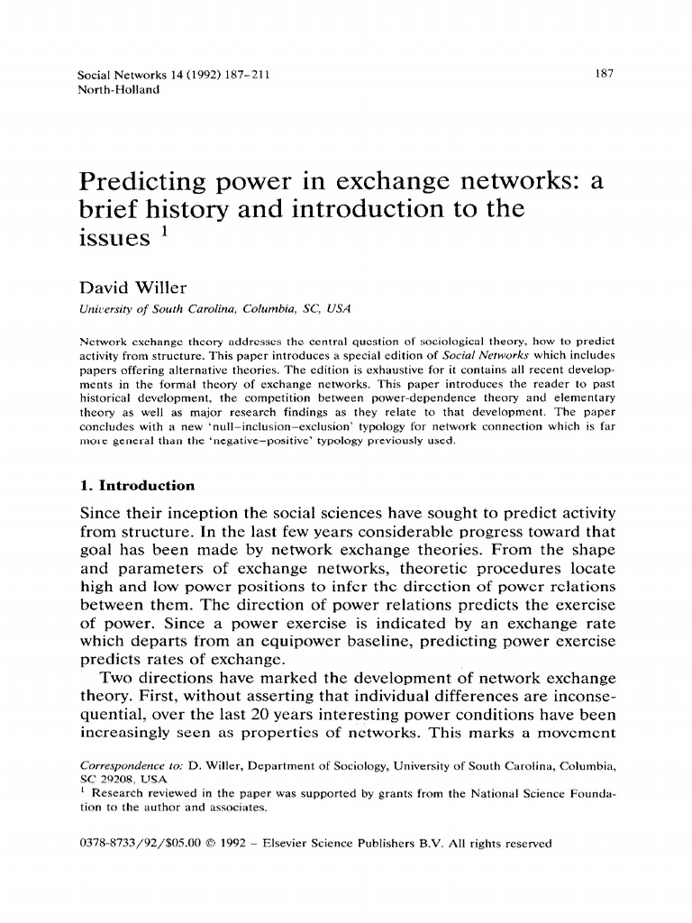 Willer1992 Predicting Power in Exchange Networks | PDF | Theory | Science