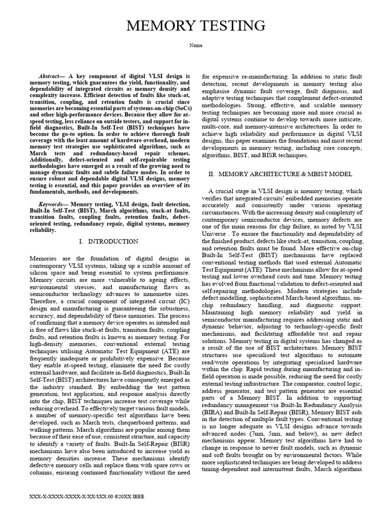 Memory Testing | PDF | Computer Memory | Integrated Circuit